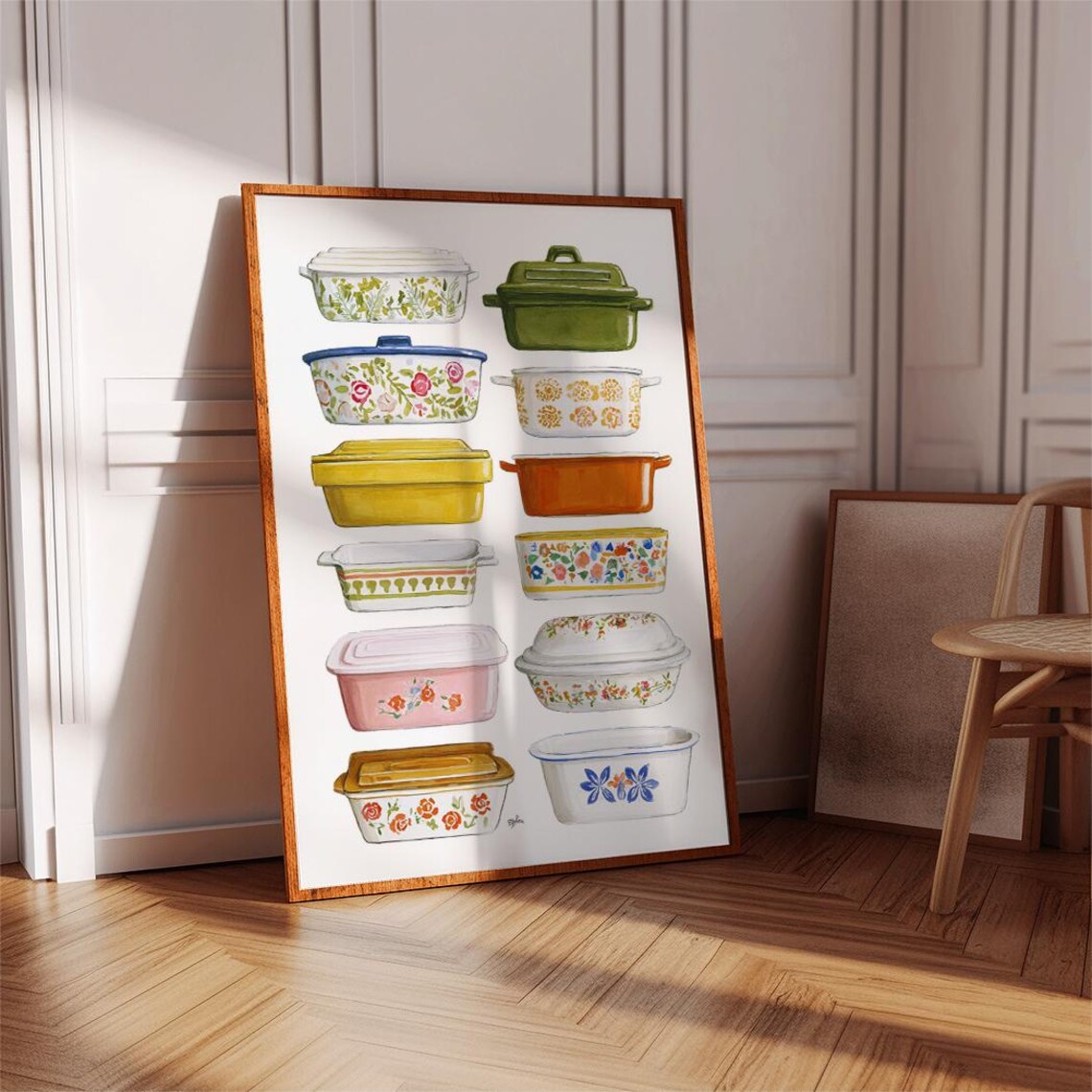 Vintage Pyrex Wall Art, Retro Kitchen Print, Mid Century Dish Poster ...