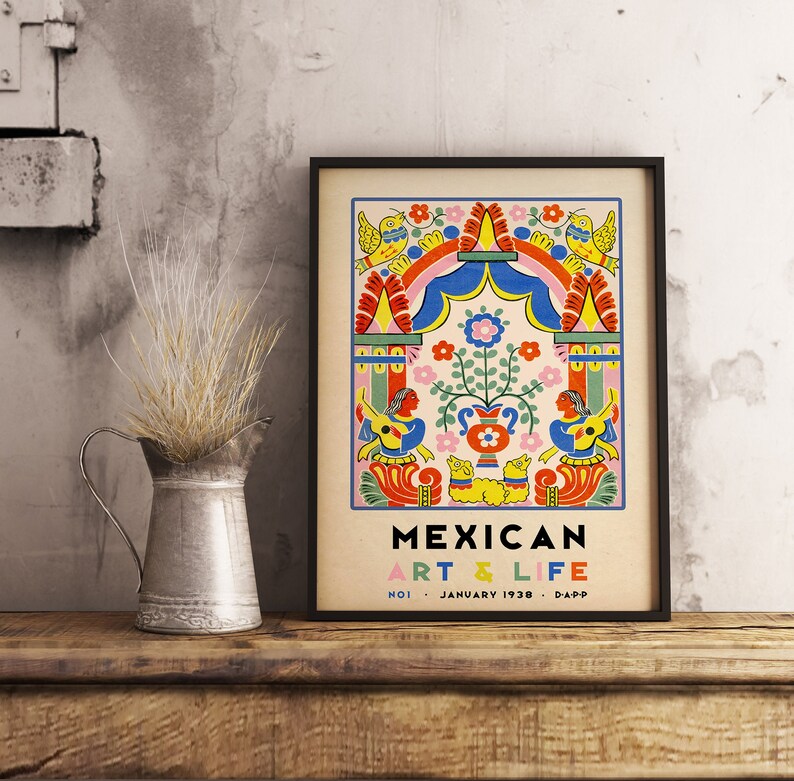 Mexican Exhibition Art Poster Mexican Print Floral Vintage - Etsy