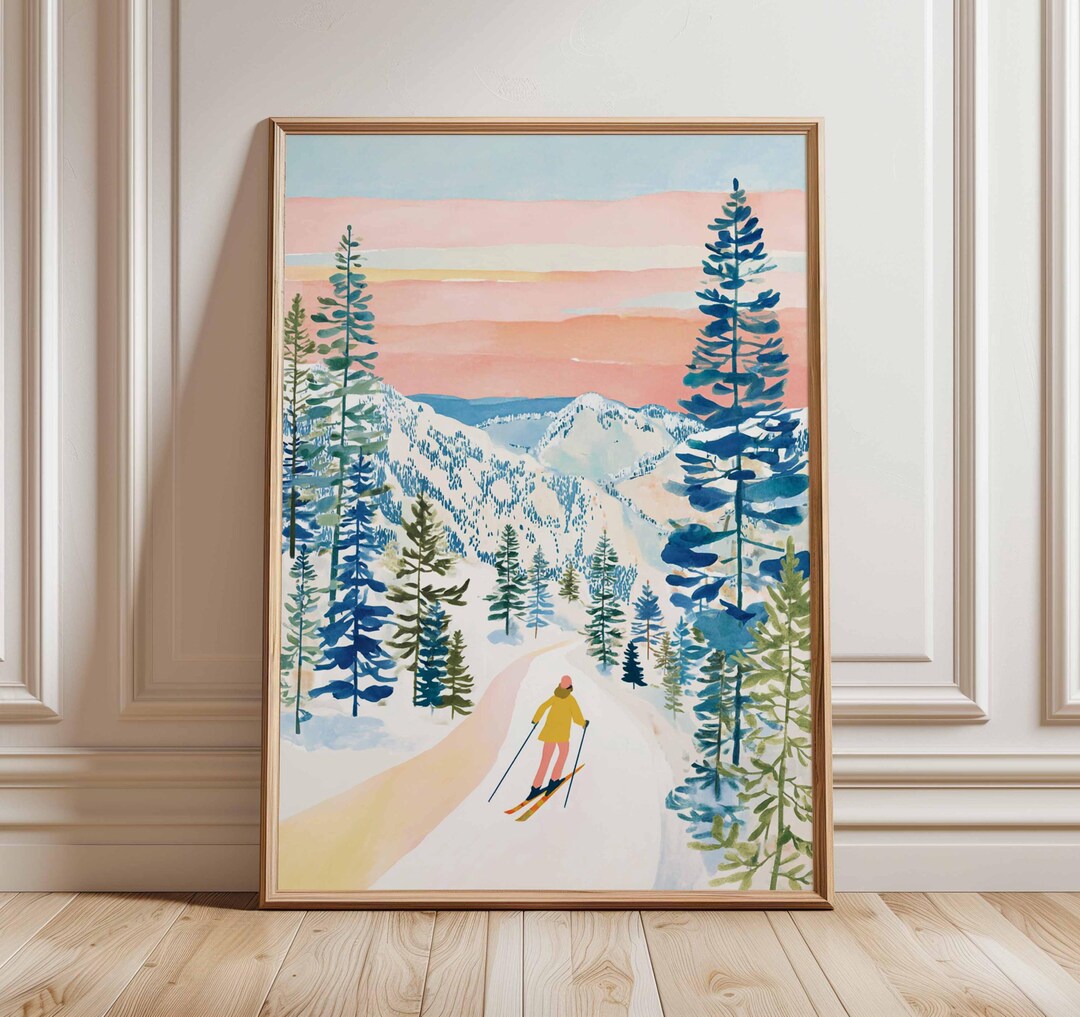 Skiing Wall Art Print, Alpine Mountain Poster, Winter Sports Wall Decor ...