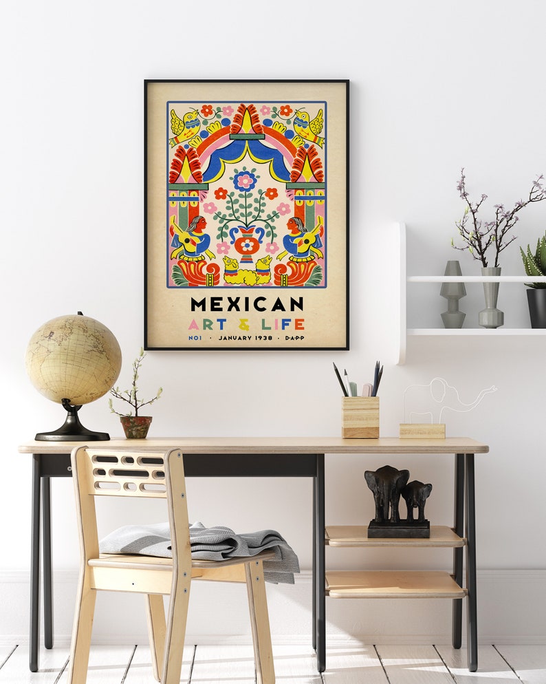 Mexican Exhibition Art Poster, Mexican Print, Floral Vintage Wall Art ...