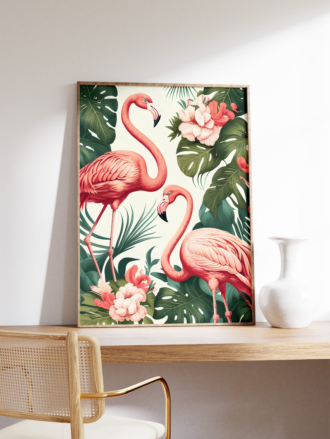 Pink Flamingo Poster, Tropical Jungle Print, Floral Animal Print ...