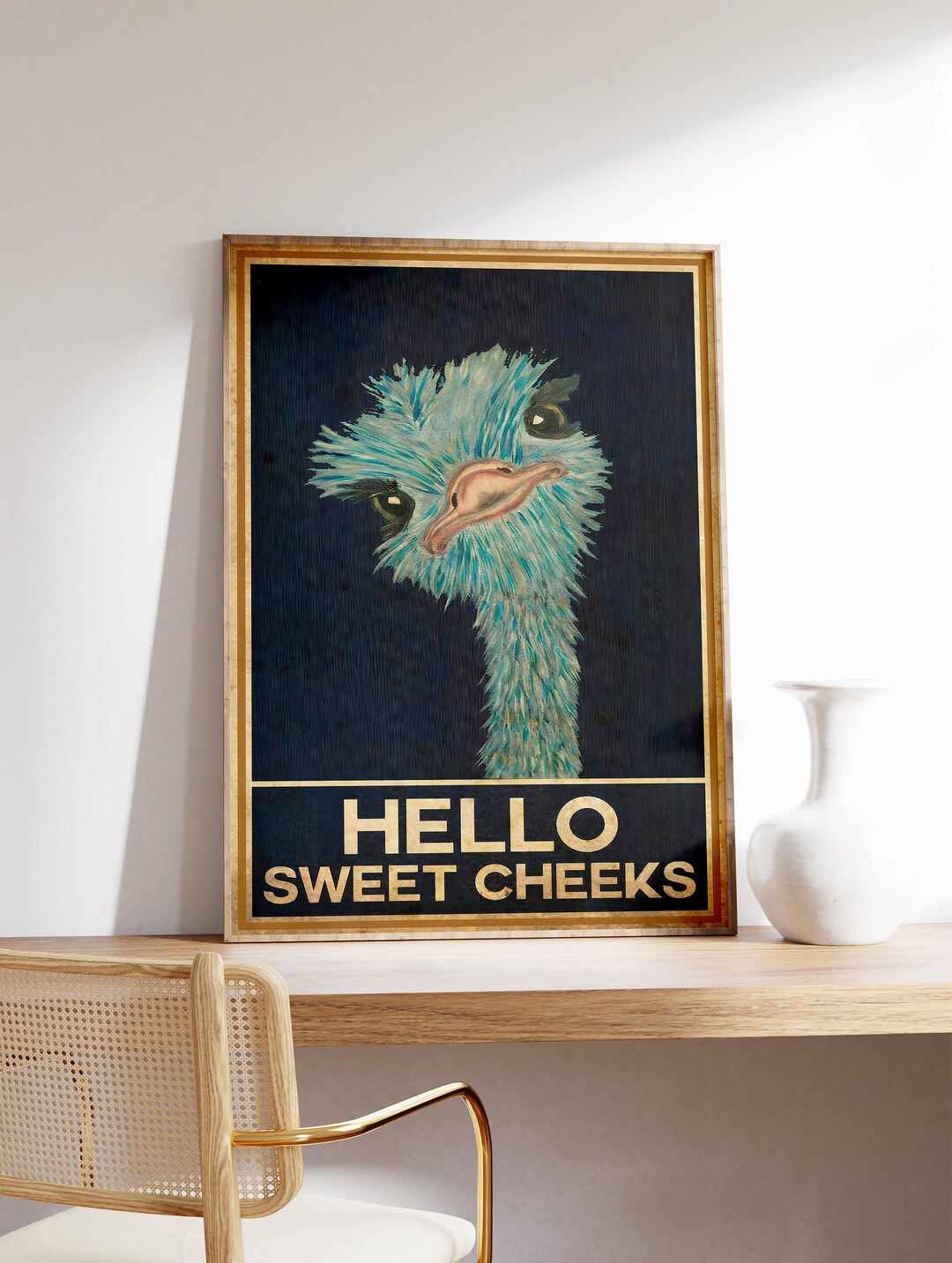 Ostrich Hello Sweet Cheeks Poster, Funny Comedy Animal Art Print, Gift ...