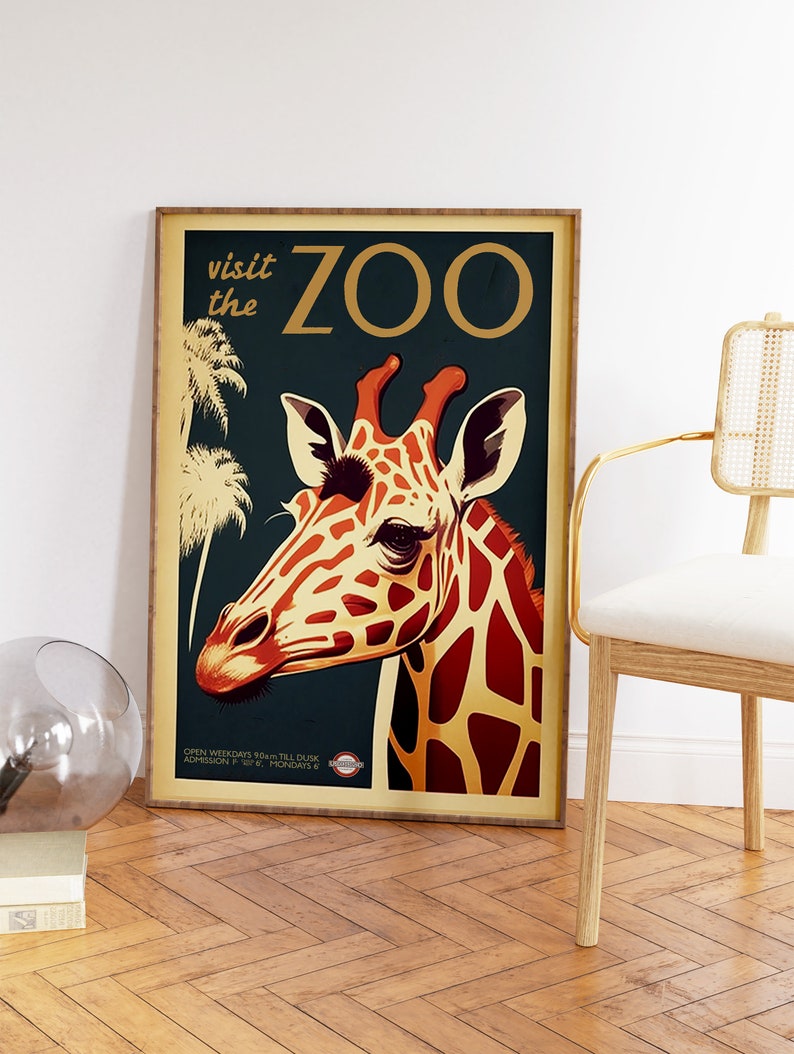 Vintage London Zoo Poster Giraffe Retro London Zoo Print - Etsy