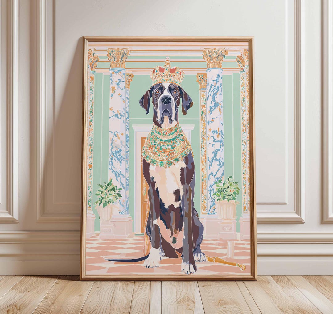 Great Dane Wall Art Print, Regal Dog Poster, Royal Pet Illustration ...