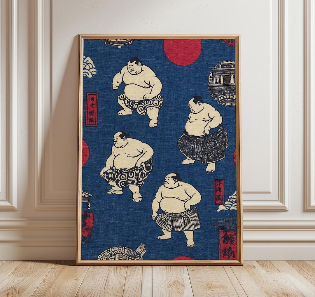 Sumo Wrestlers Art Print, Indigo Ukiyo-e Japanese Decor - Etsy UK