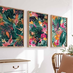 Floral Set of 3 Floral Posters, Boho Leaf Floral Wall Print, Tropical ...