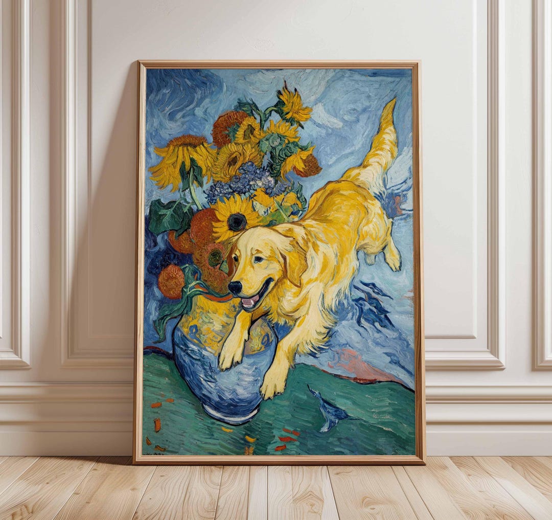 Cute Puppy Poster, Colorful Dog Print, Dog Wall Art, Playful Pet ...