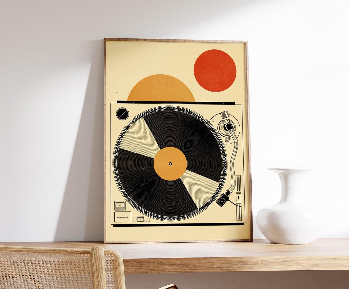 Vintage Vinyl Record Player Print, Japanese Retro Art, Minimalist Music ...