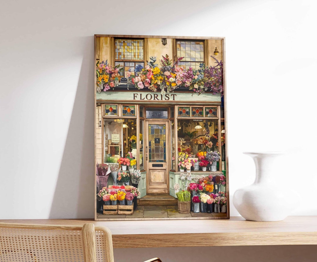 Vintage Florist Poster, Botanical Decor, Retro Flower Shop Print, Retro ...