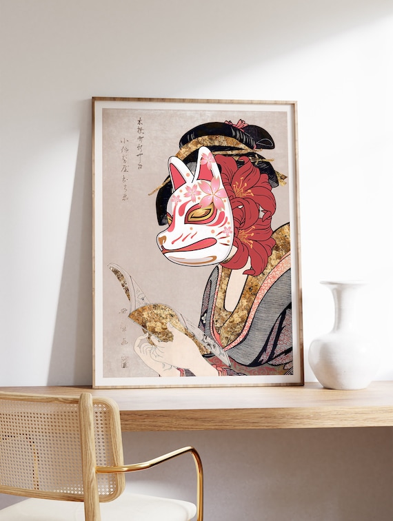 Japanese Mask Art Poster Japanese Mask Print Wall Art Decor - Etsy