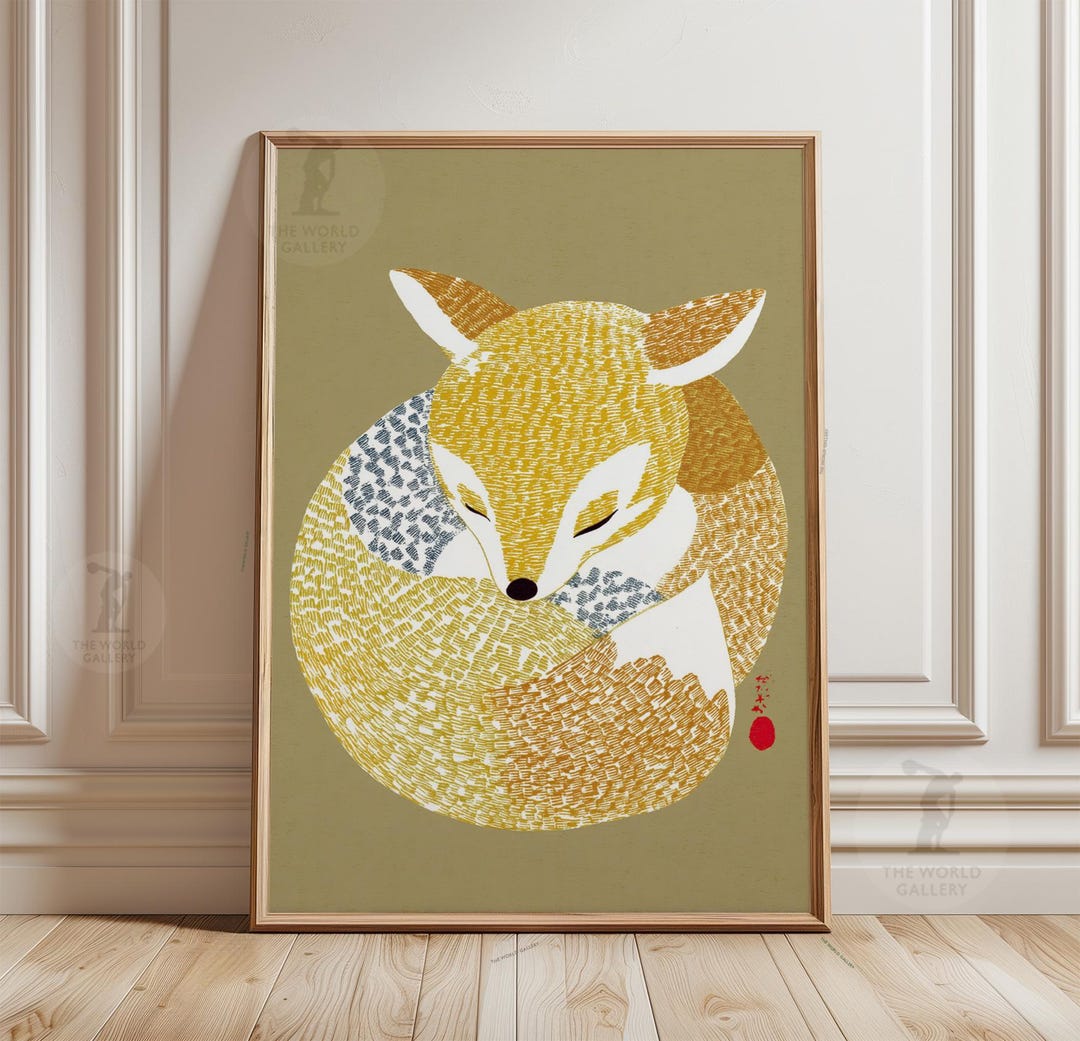 Curled Fox Folk Art Poster, Scandinavian Woodland Animal Wall Art - Etsy UK