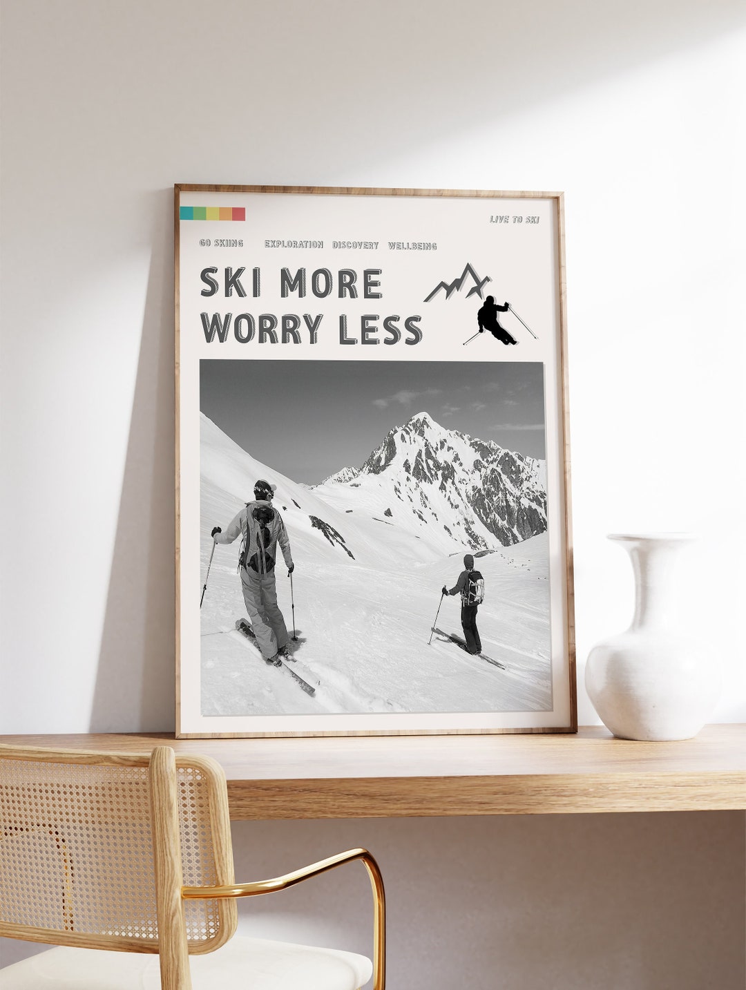 Ski More Worry Less Poster, Vintage Alps Skiing Art Print - Etsy