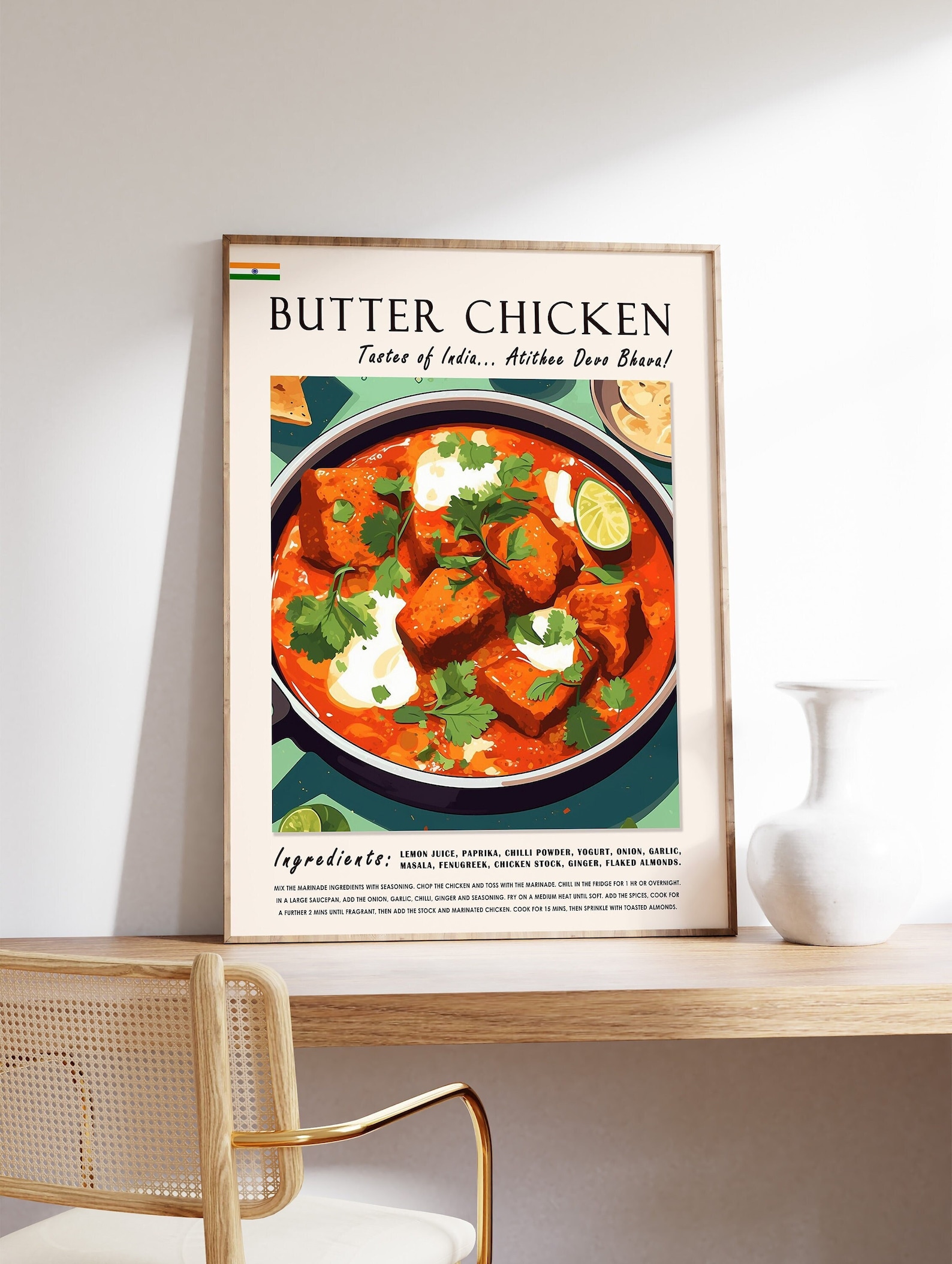Butter Chicken Indian Food Poster, Indian Food Art, Kitchen Decor ...