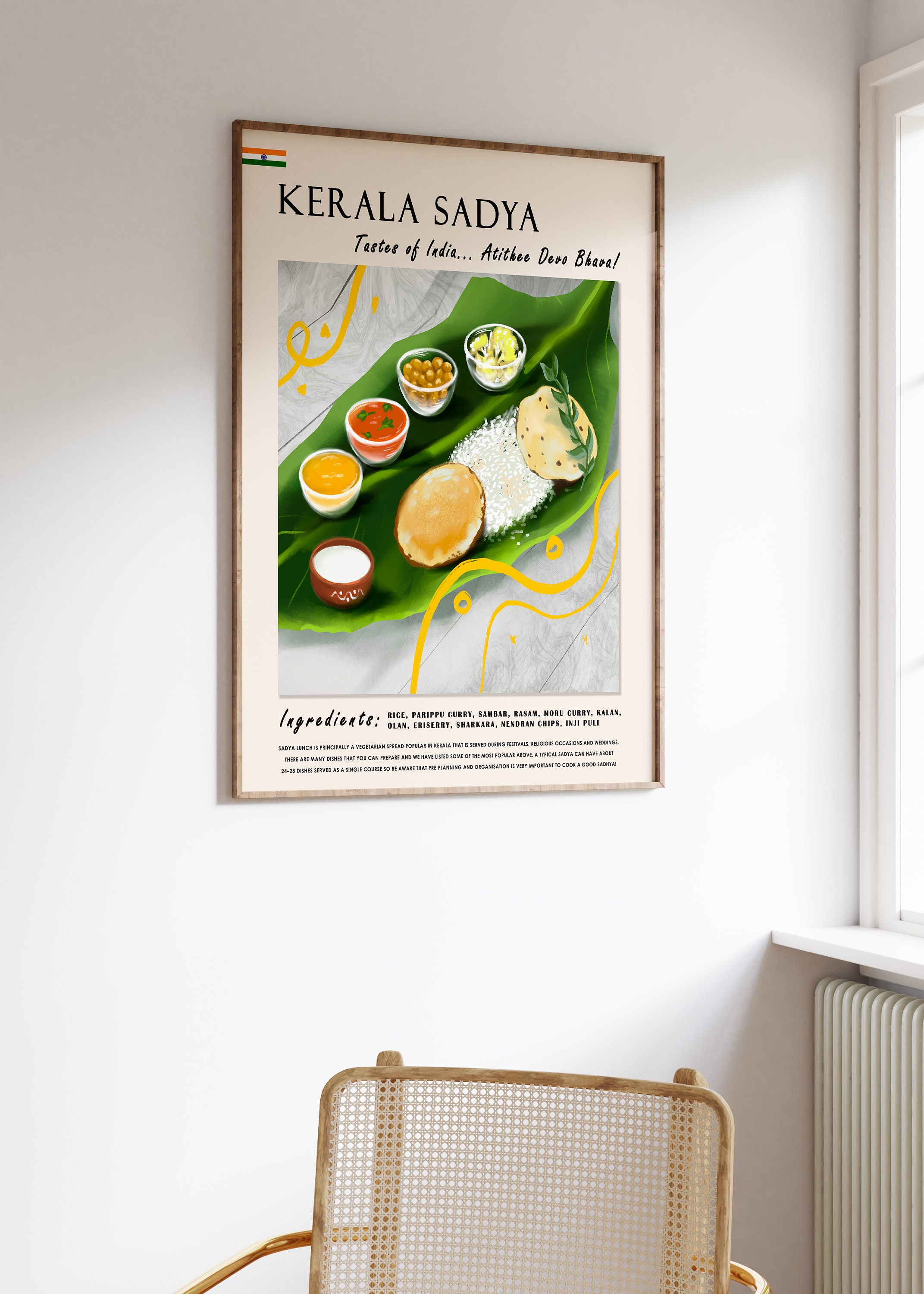 Kerala Sadya Food Poster, Food Art, Indian Wall Art, Indian Art, Indian ...