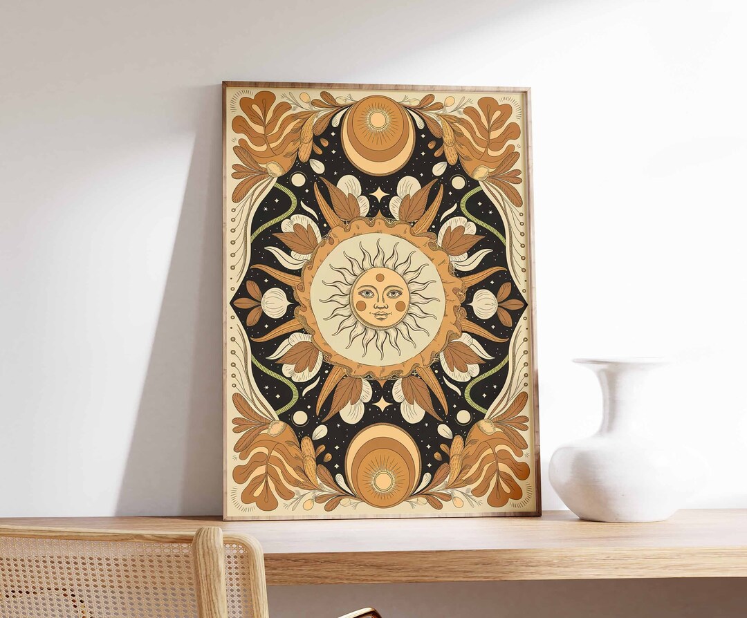Sun and Moon Poster, Celestial Poster, Spiritual Decor, Vintage Poster ...