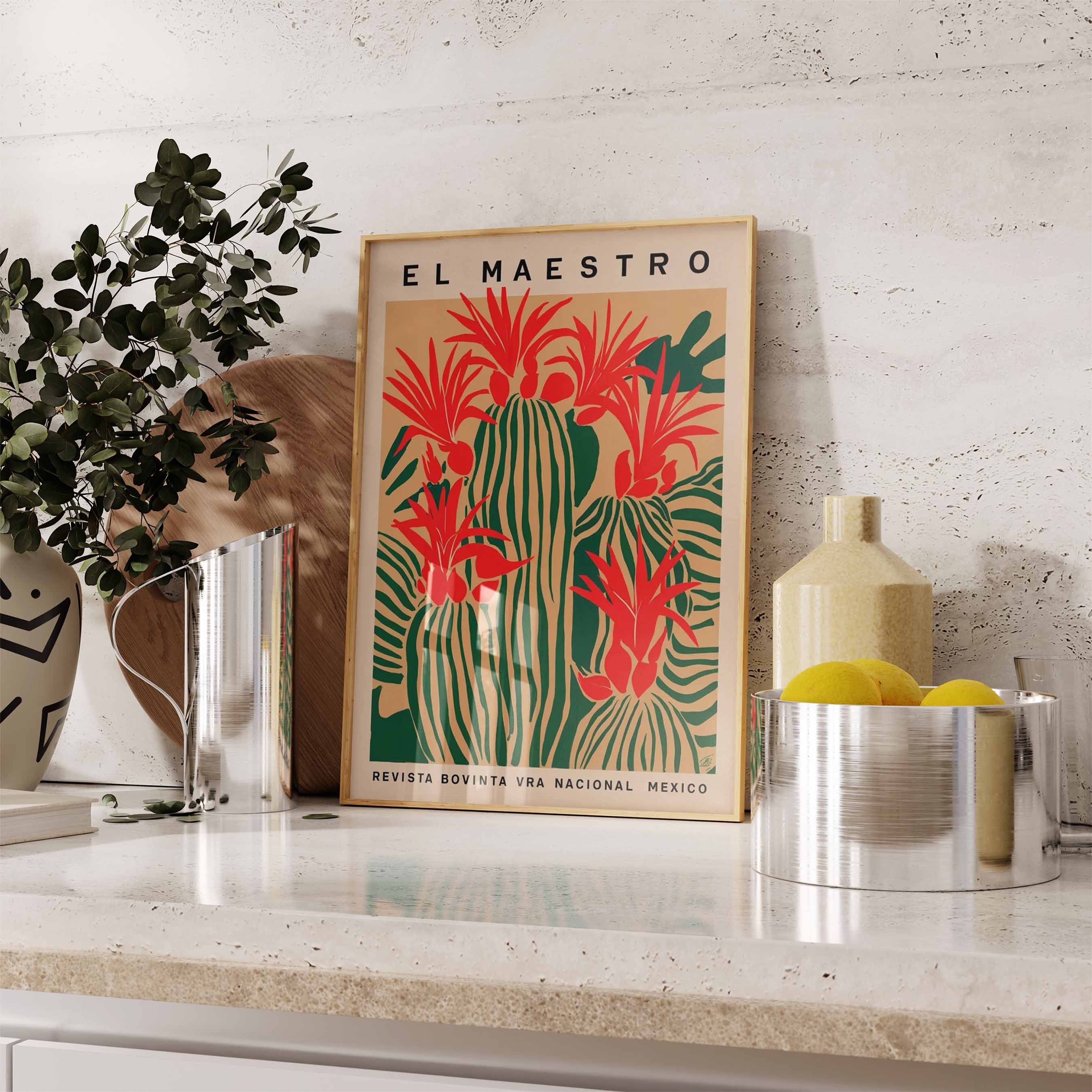 Vintage Mexican Cactus Poster, Colourful Mexican Art Prints, Mexican ...