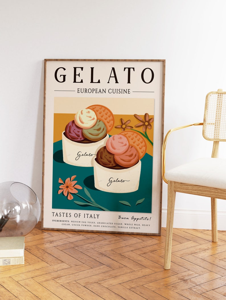 Gelato Poster Italian Food Art Ice Cream Food Poster - Etsy