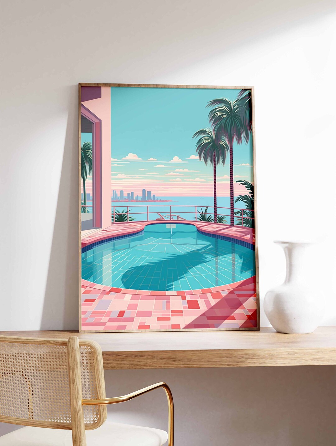 Miami Pool Print, 80's Swimming Pool Poster, Retro Florida Beach Art ...