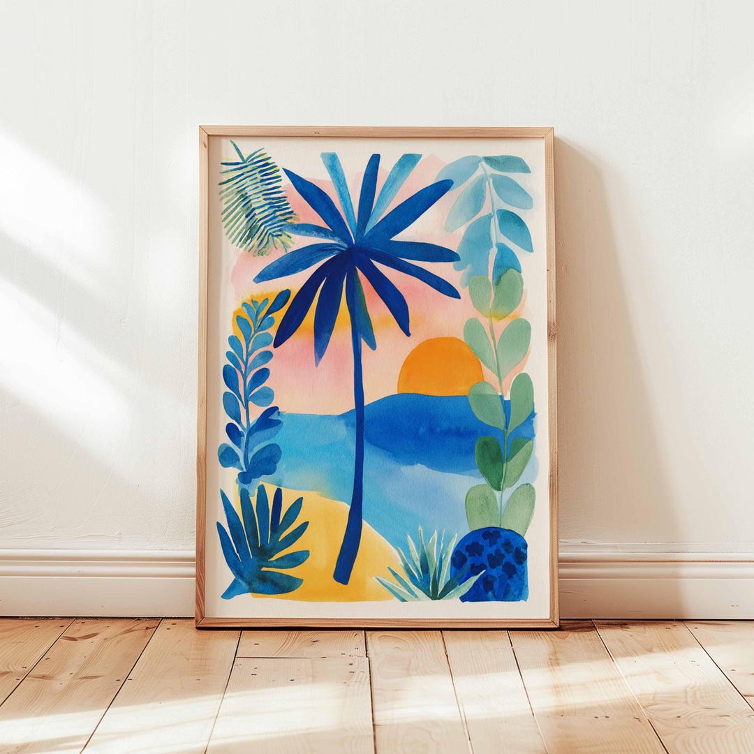 Tropical Palm Tree Poster, Colorful Sunset Beach Wall Art, Vibrant ...