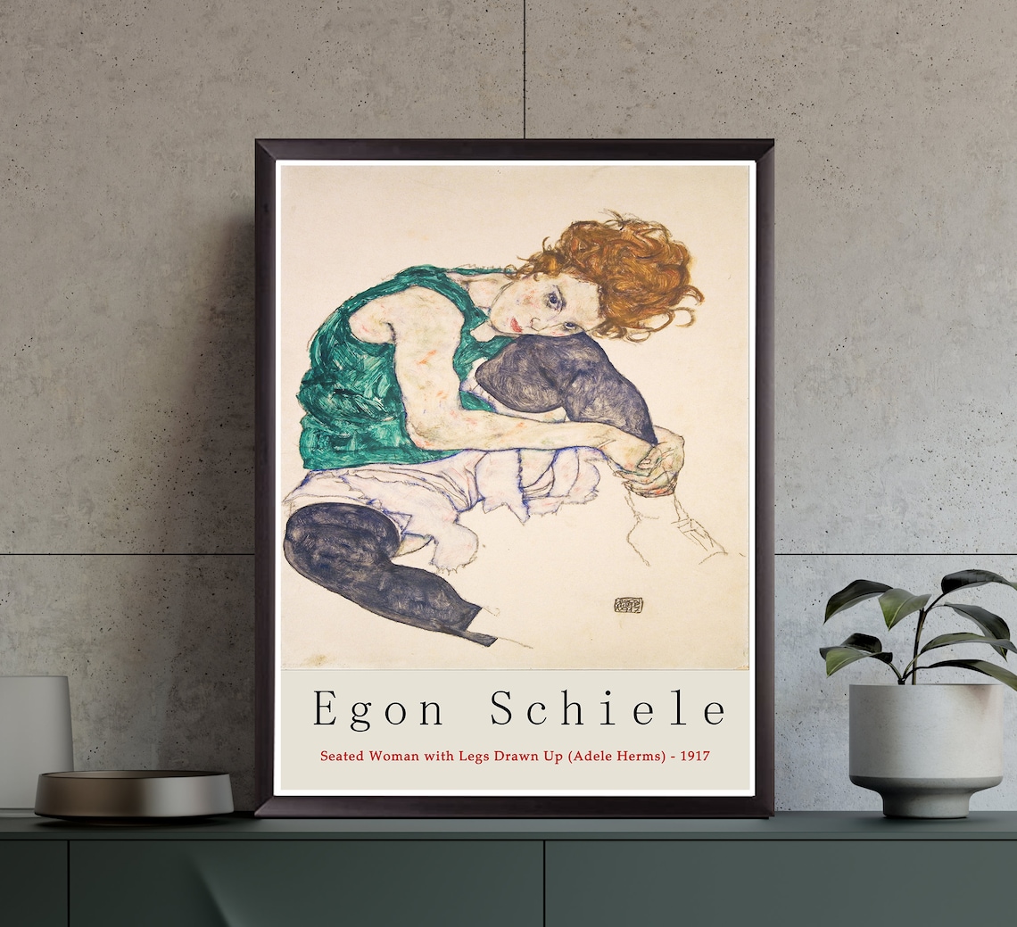 Egon Schiele Poster Sitting Woman with Legs Drawn Up | Etsy