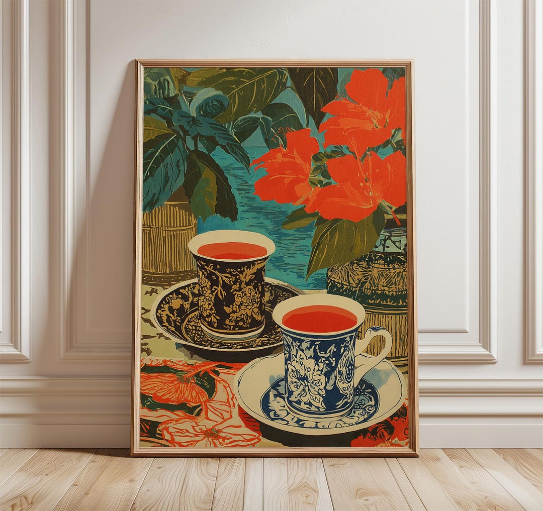 Vintage Tea Cup Poster, Elegant Still Life Art Print, Classic Botanical ...