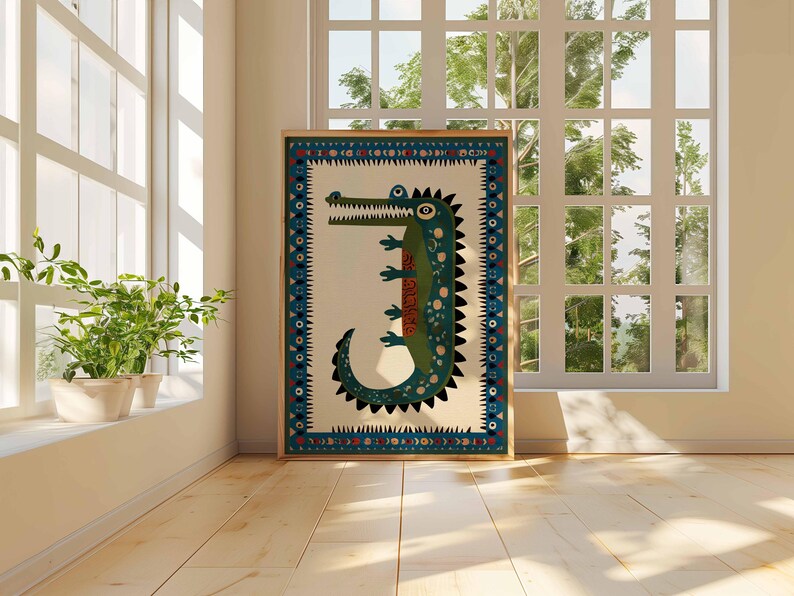 Crocodile Wall Art Print, Tribal Folk Art Poster, Colorful Animal ...