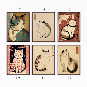 Japanese Cat Poster Sets, Vintage Japanese Cat Print, Cat Poster ...