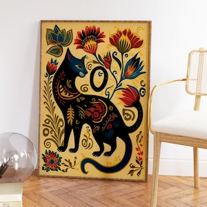 Mexican Cat Poster, Cat Print, Mexican Art Print, Vintage Mexican Wall ...