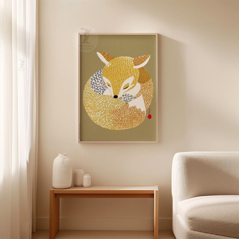 Curled Fox Folk Art Poster, Scandinavian Woodland Animal Wall Art - Etsy UK
