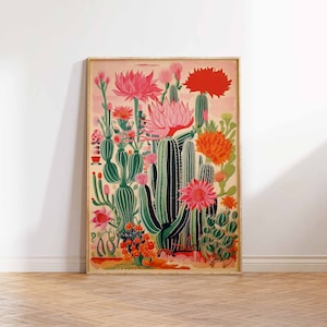 Vintage Mexican Cactus Poster, Colourful Mexican Art Print, Traditional ...