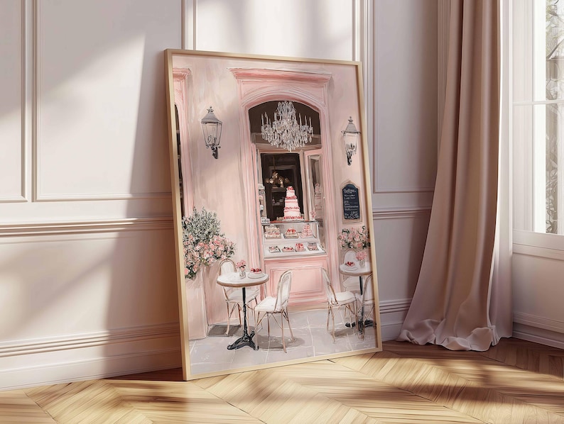 Paris Patisserie Poster French Café Wall Art, Pink Bakery Illustration ...