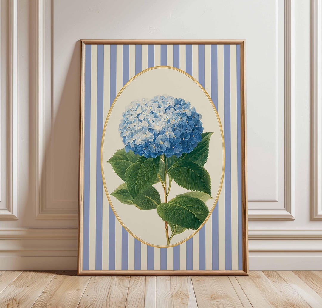 Classical Blue Hydrangea Poster, Floral Wall Art Print, Vintage ...