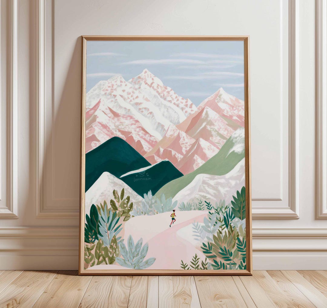Mountain Landscape Art Print, Hiking Scene, Modern Home Decor - Etsy