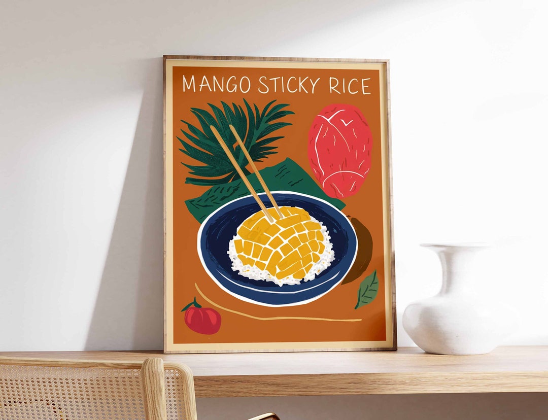 Mango Sticky Rice Poster, Thai Food Art, Thailand Print, Kitchen Decor ...