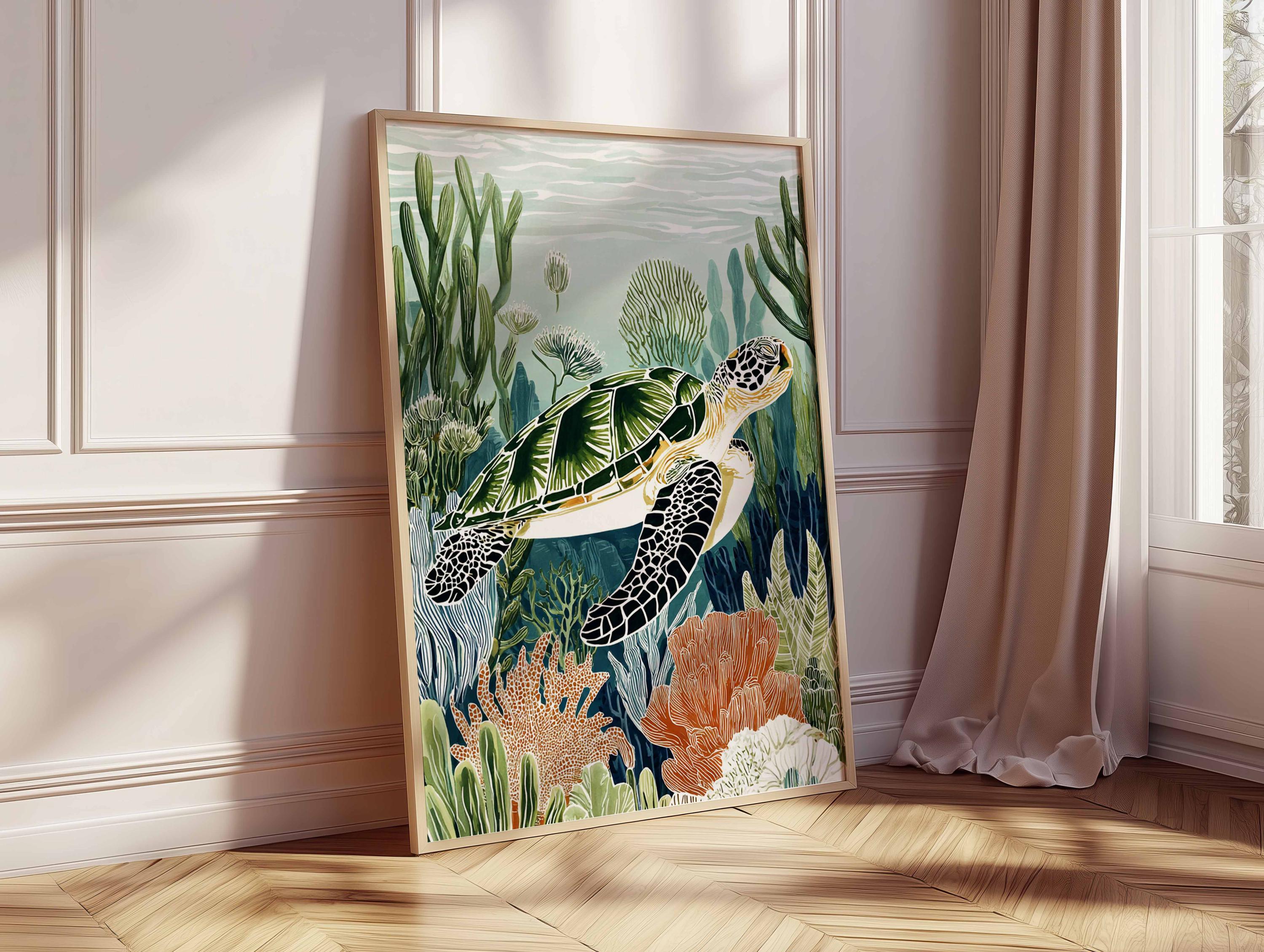 Turtle Poster, Ocean Wall Art, Sea Turtle Print, Marine Life Poster ...