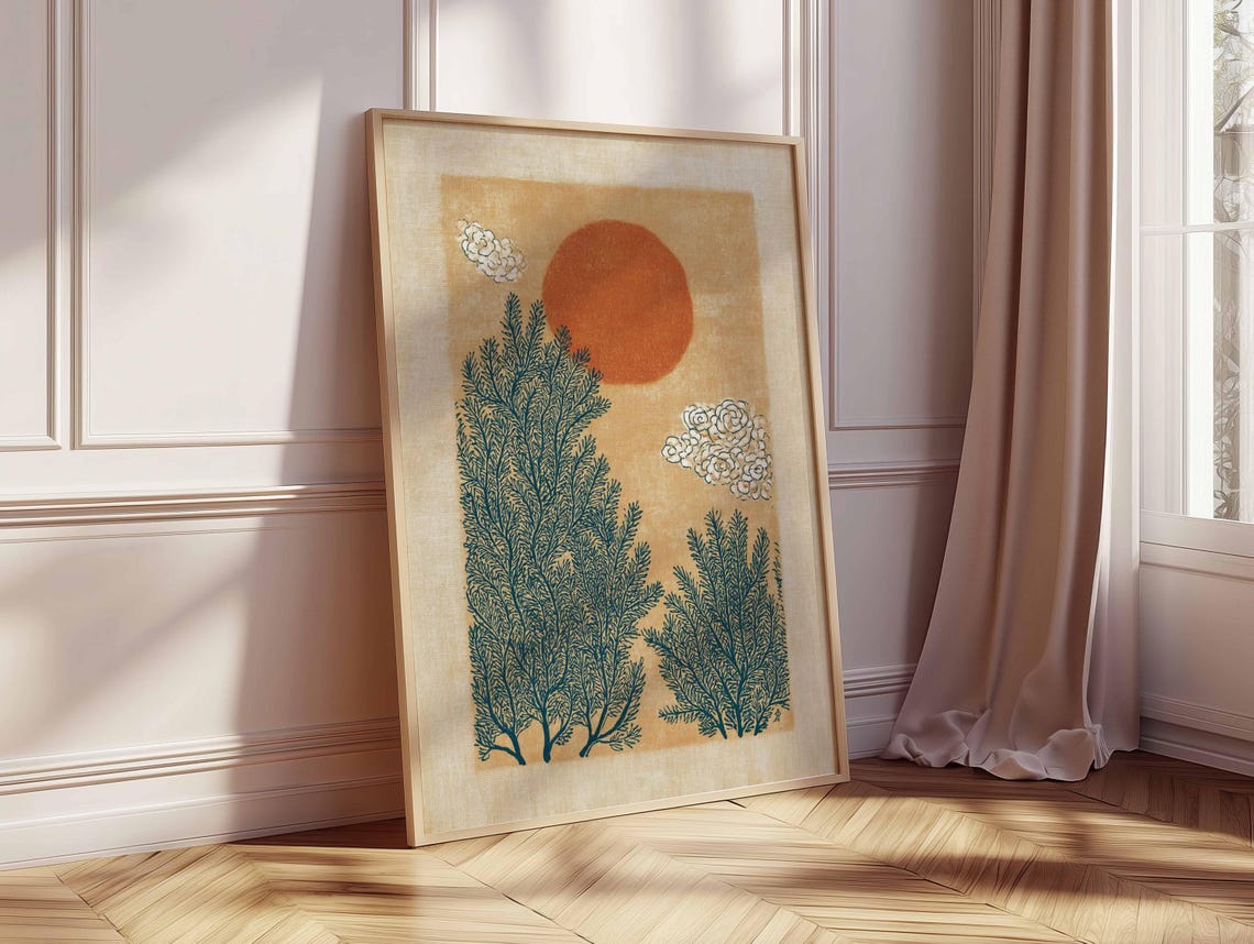 Minimalist Retro Botanical Poster, Vintage Plant Wall Art, Mid Century ...