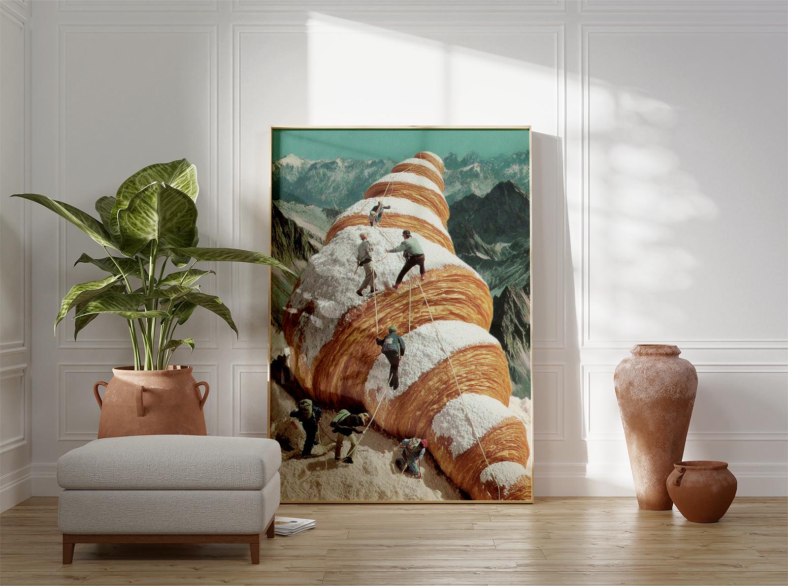 Surreal Croissant Mountain Art Print, Whimsical Collage Poster With ...