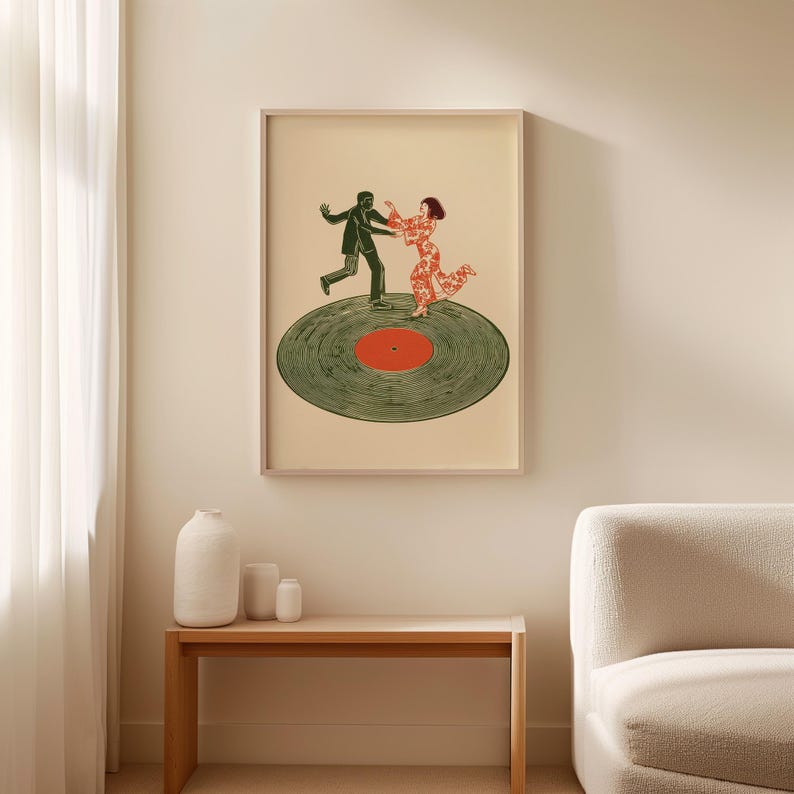 Dancers on Record Poster, Abstract Line Art Wall Art - Etsy