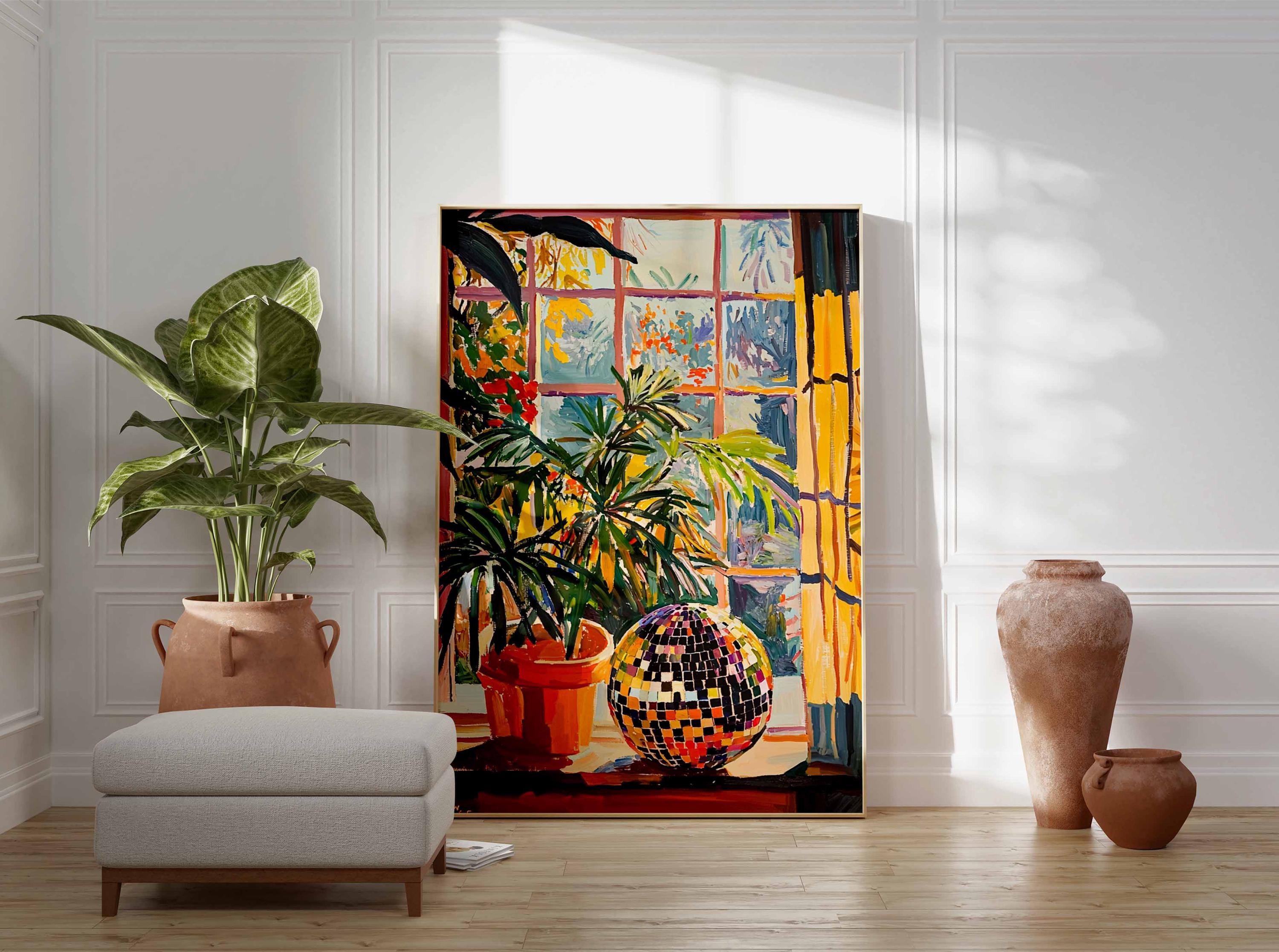 1970's Interior Disco Ball Greenhouse Art Print, Tropical Decor, Disco ...