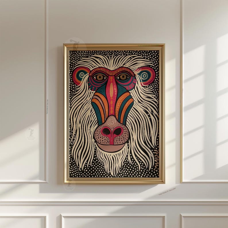 Mandrill Wall Art, Psychedelic Monkey Print, Tribal Animal Paper Decor ...
