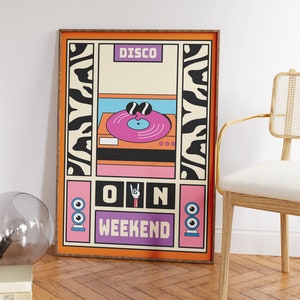 Retro Pop Art Print, Weekend Disco Typography Poster, Retro Cartoon ...