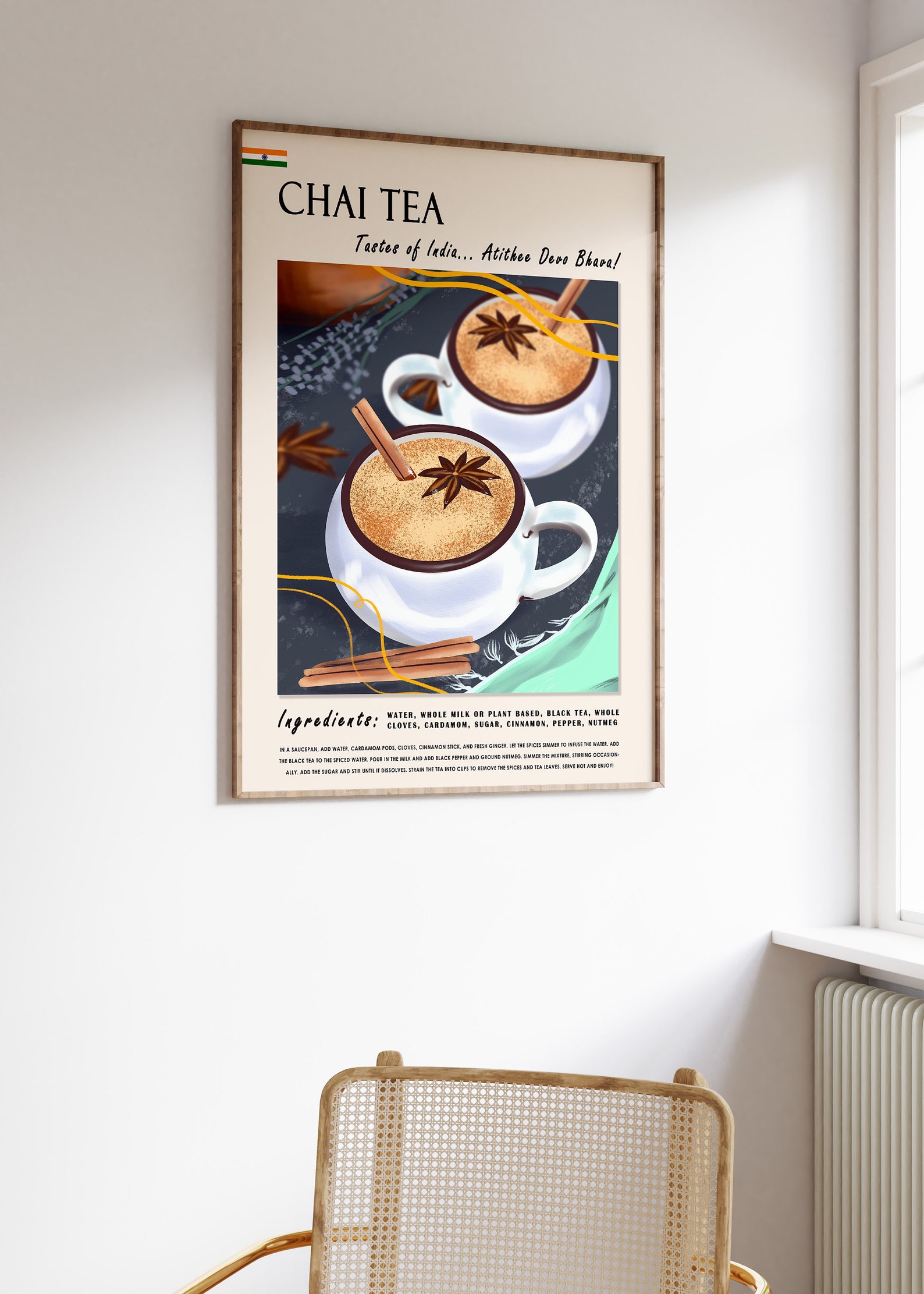 Chai Tea Indian Food and Drink Poster, Indian Food Art, Kitchen Decor ...