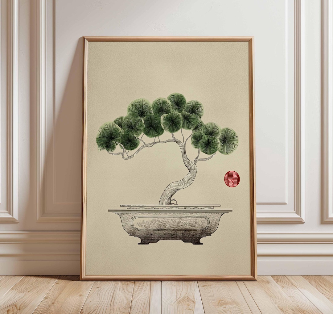 Japanese Bonsai Tree Art Print, Zen Ink Painting - Etsy