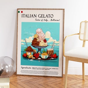 Italian Gelato Poster, Gelato Food Print, Italian Dessert Poster ...