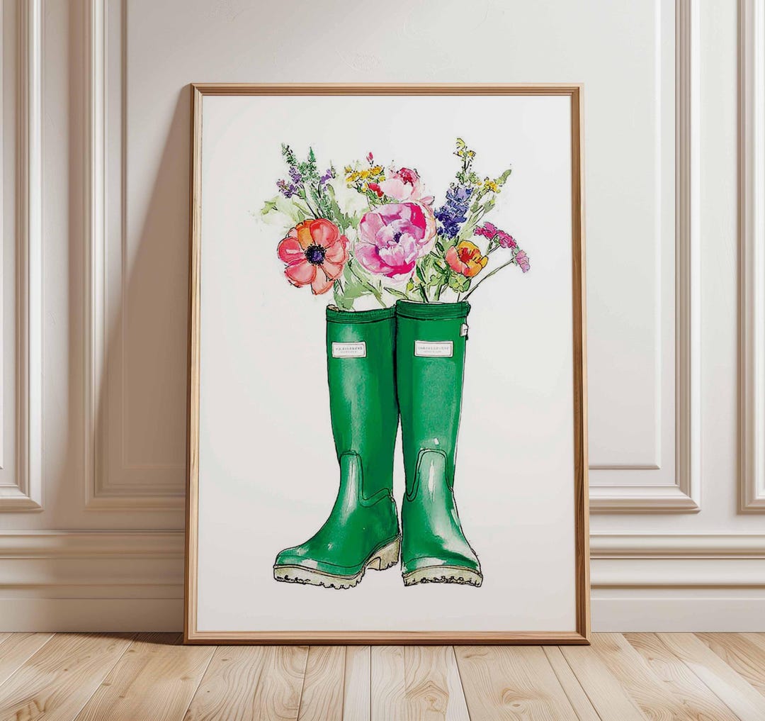 Floral Wellies Watercolor Print | Botanical Flower Art - Etsy