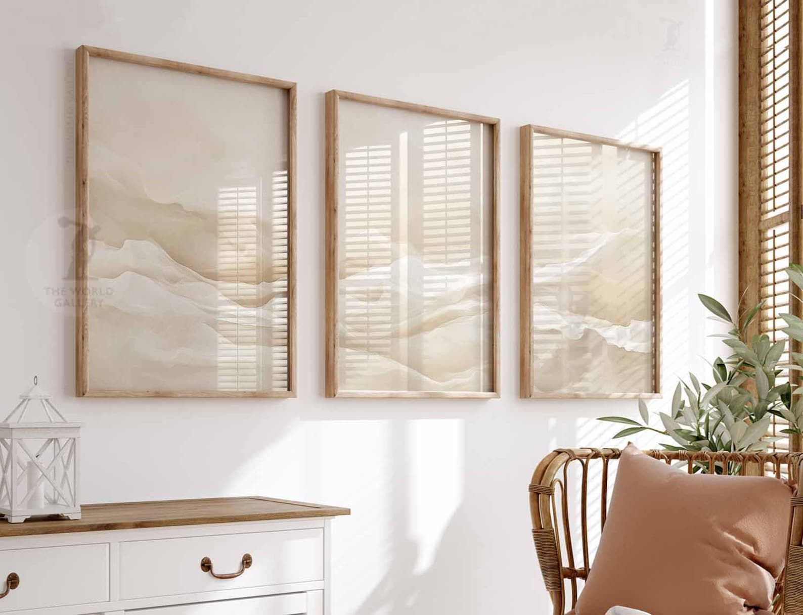 Set of 3 Neutral Abstract Prints, Minimalist Wall Art, Beige Poster Set ...
