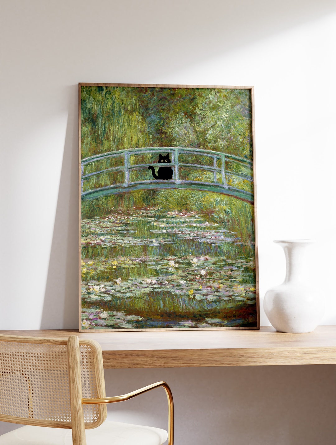 Monet Waterlily Bridge Cat Print, Claude Monet Cat Poster, Cat Art, Cat ...
