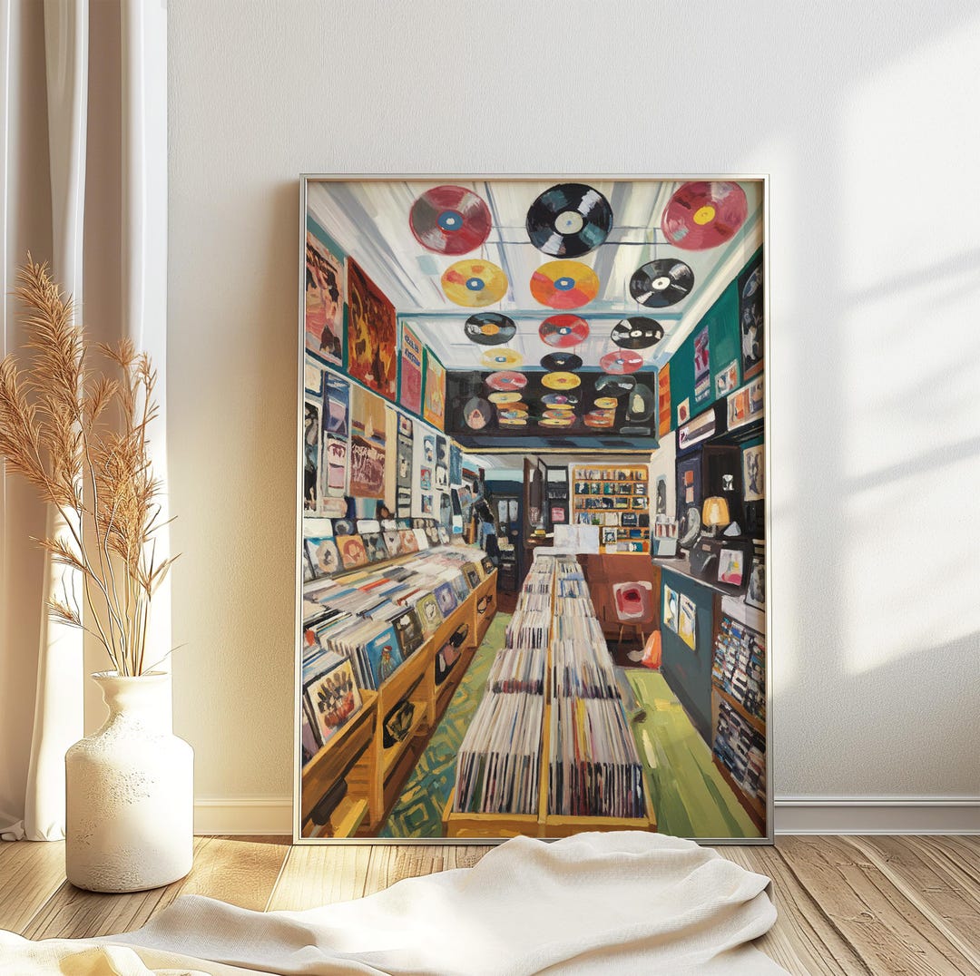 Retro Vinyl Record Store Poster, Vintage Music Print, Record Store Art ...