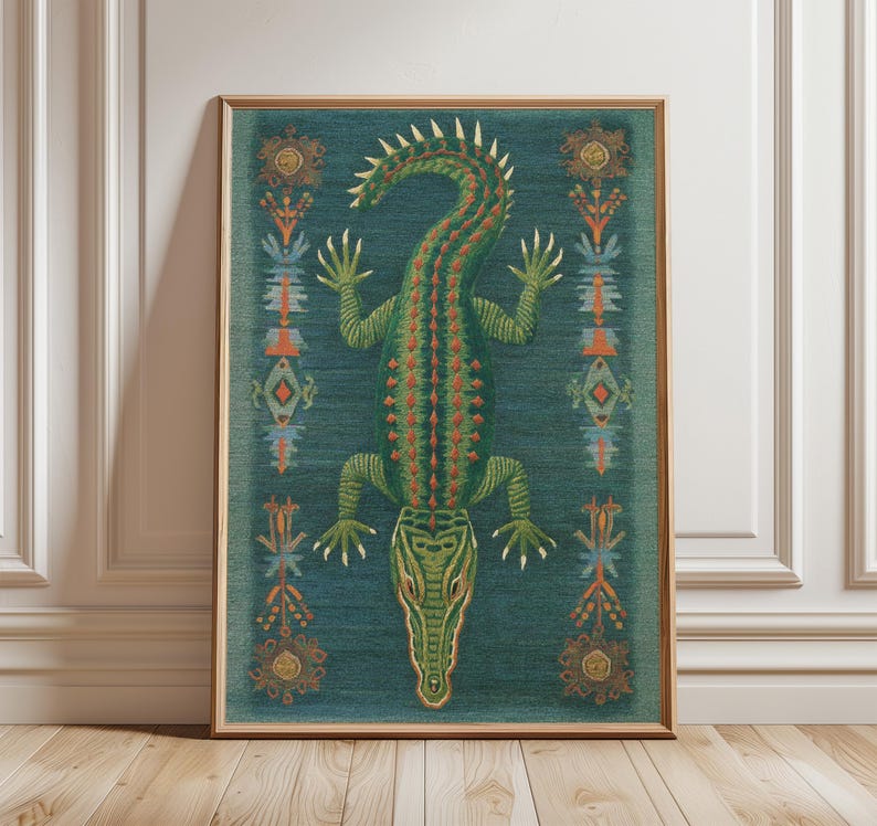 Folk Crocodile Tapestry Wall Art, Handcrafted Tribal Pattern Poster ...