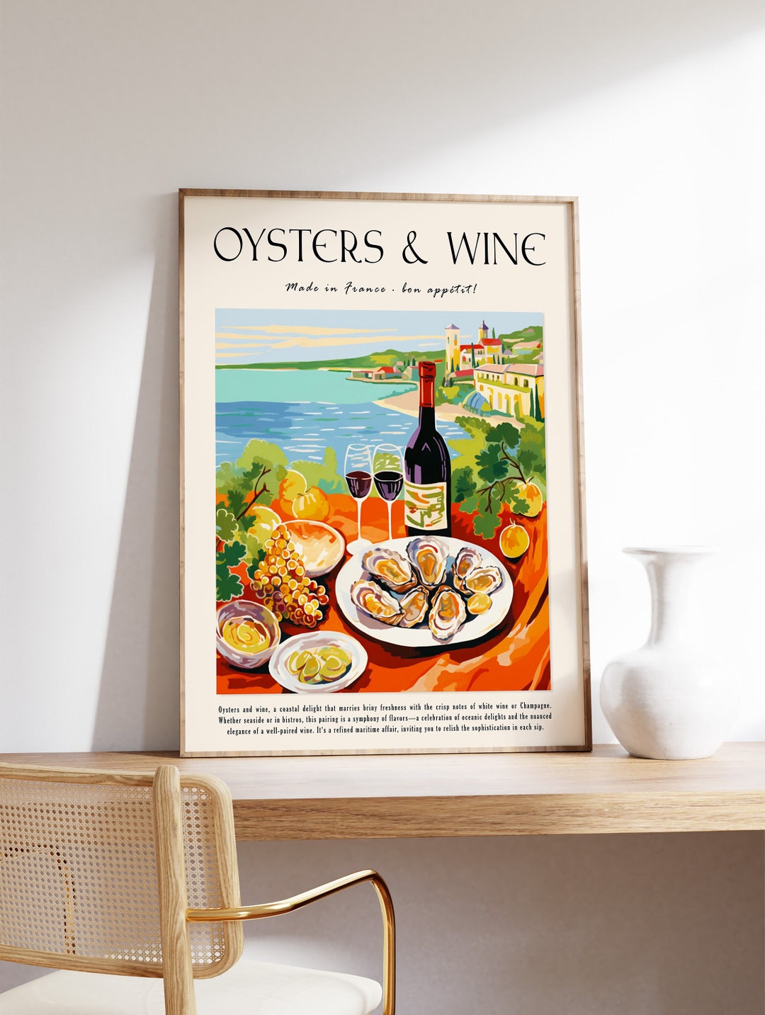 Seafood Poster, Oysters and Wine Food Print, Kitchen Decor, Restaurant ...